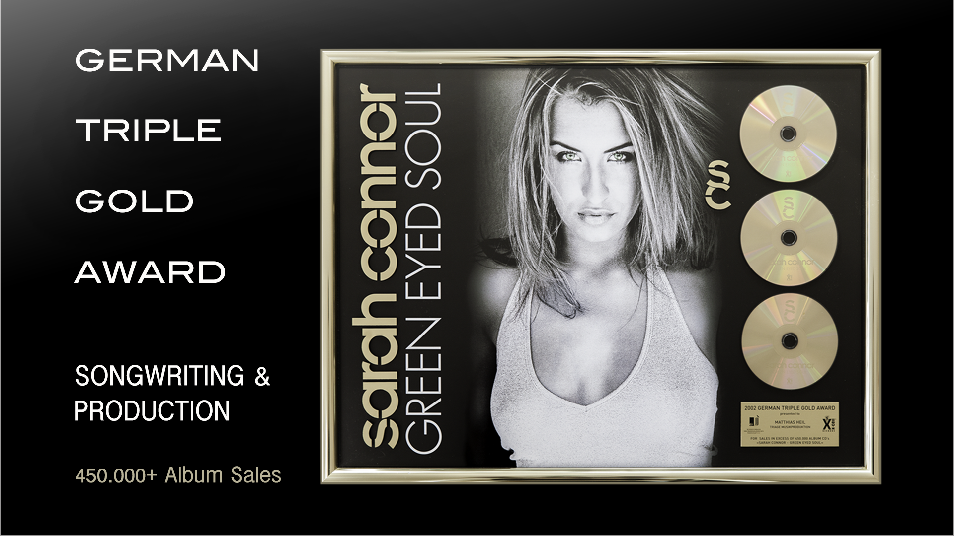 SARAH CONNOR – „Green Eyed Soul“ – German Triple Gold Award | TRIPAC ...